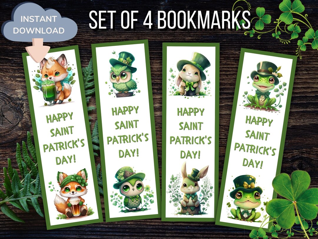 Saint Patrick's Day Printable Bookmarks, Four Leaf Clover, Lucky ...