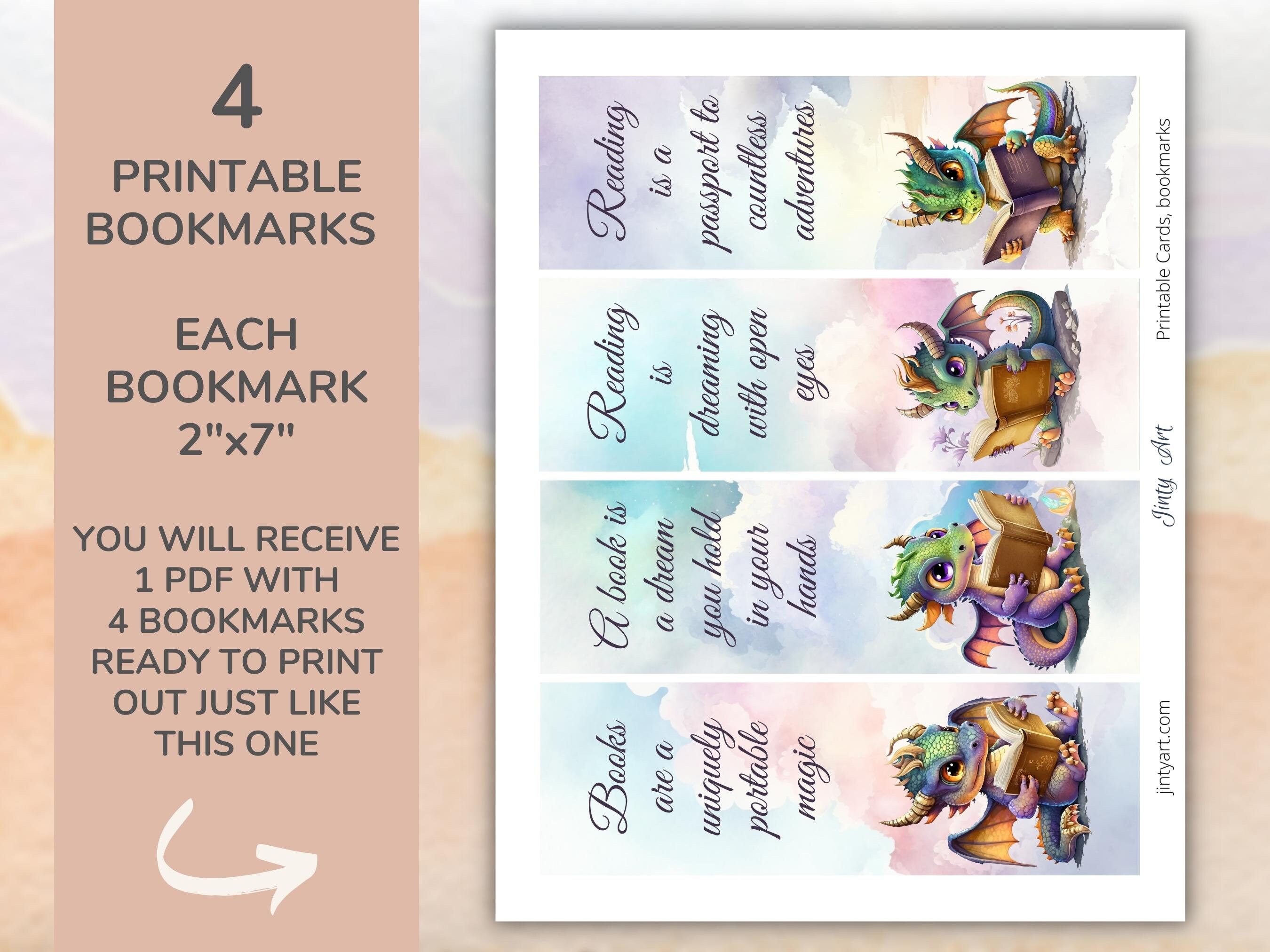Dragon Printable Bookmarks Set of 4. Printable Cute Baby Dragon ...