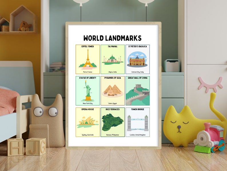 World Landmarks Classroom Sign. Educational Wall Art. - Etsy