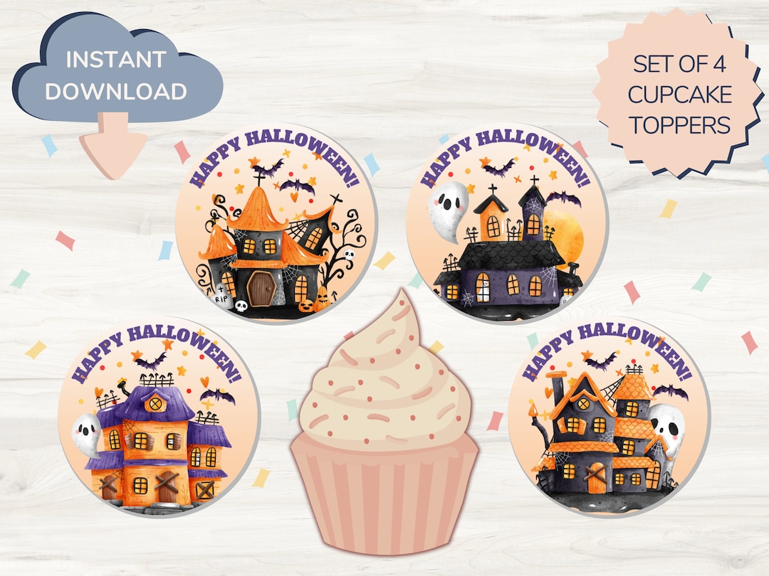 Halloween Cupcake Toppers Printable, Set of 4 Fun Designs. Free Sheet ...