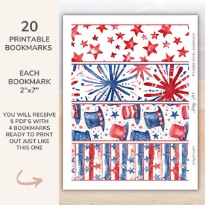 Printable 4th of July Bookmarks. Watercolor Red, White and Blue ...