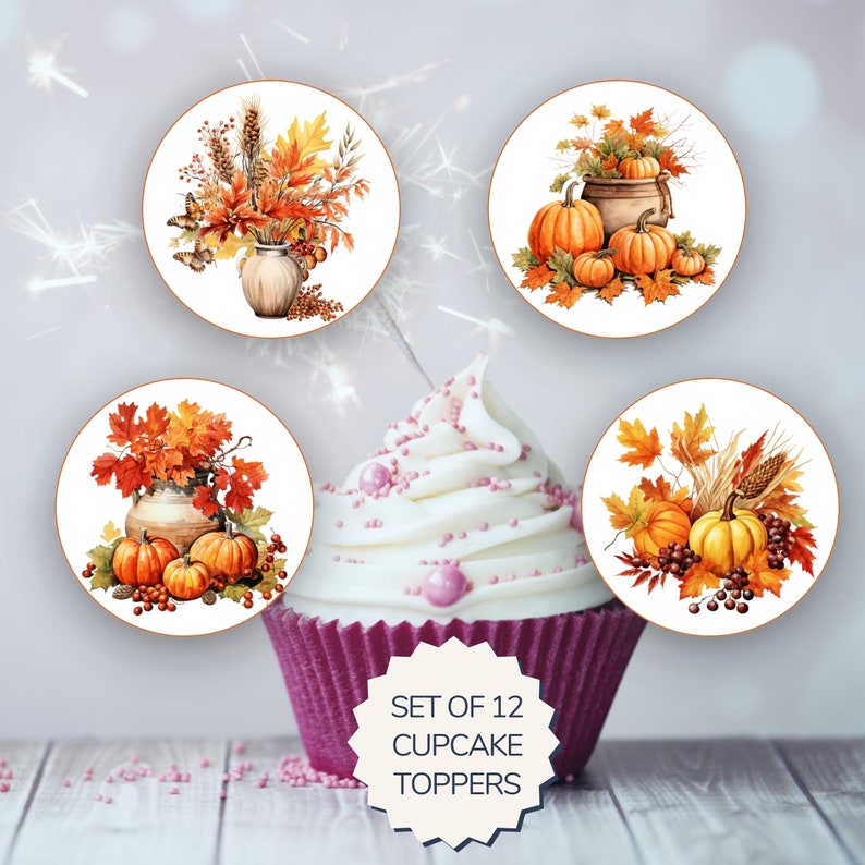 Floral Fall Cupcake Toppers: Printable Autumn Designs (digital Download ...