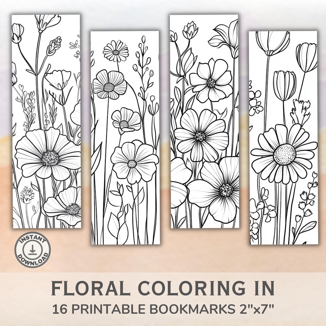 Floral Coloring Bookmarks: 16 Printable Designs (digital Download) - Etsy