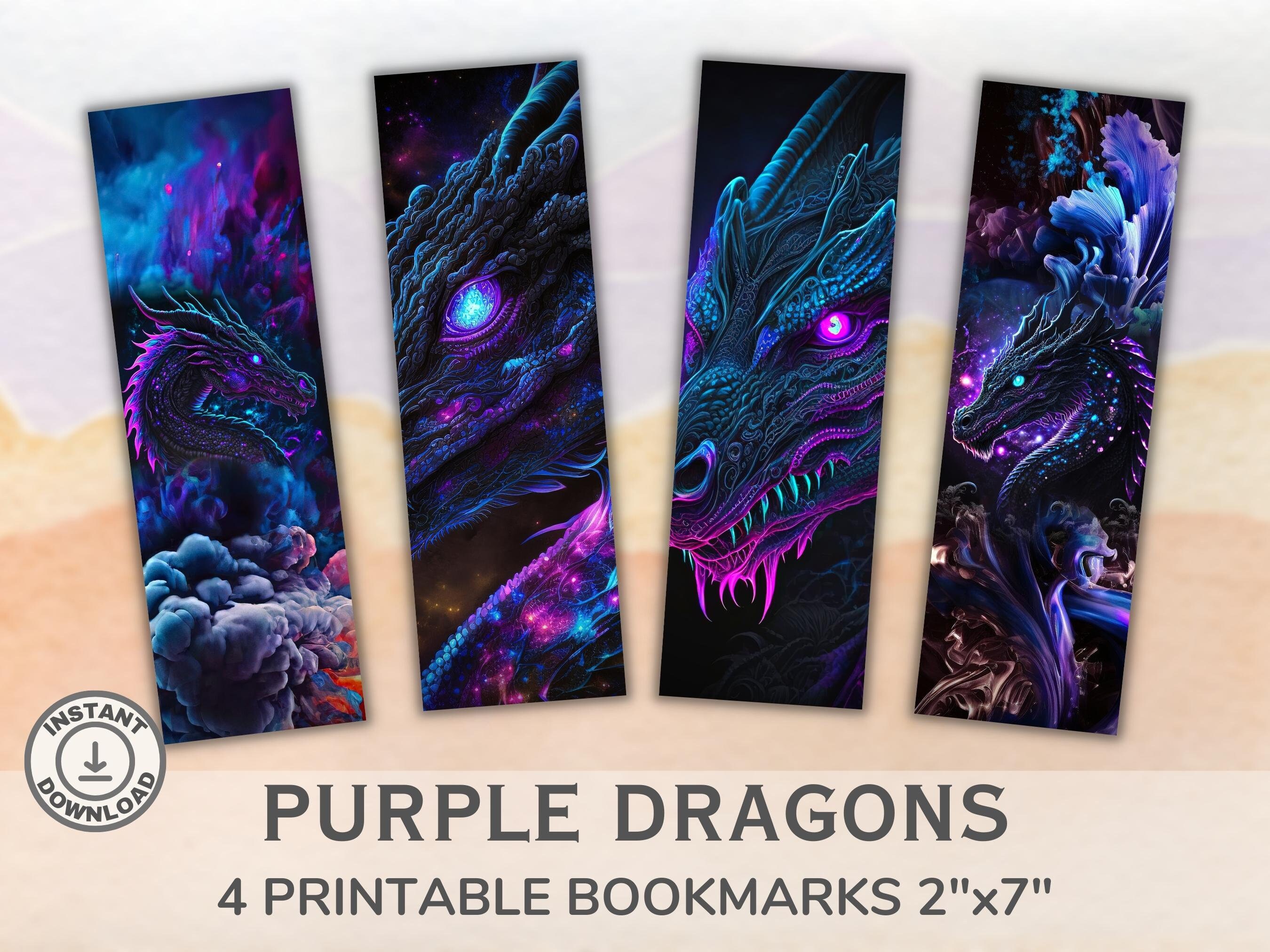 Dragon Printable Bookmarks Set of 4. Printable Purple Dragon Bookmarks ...
