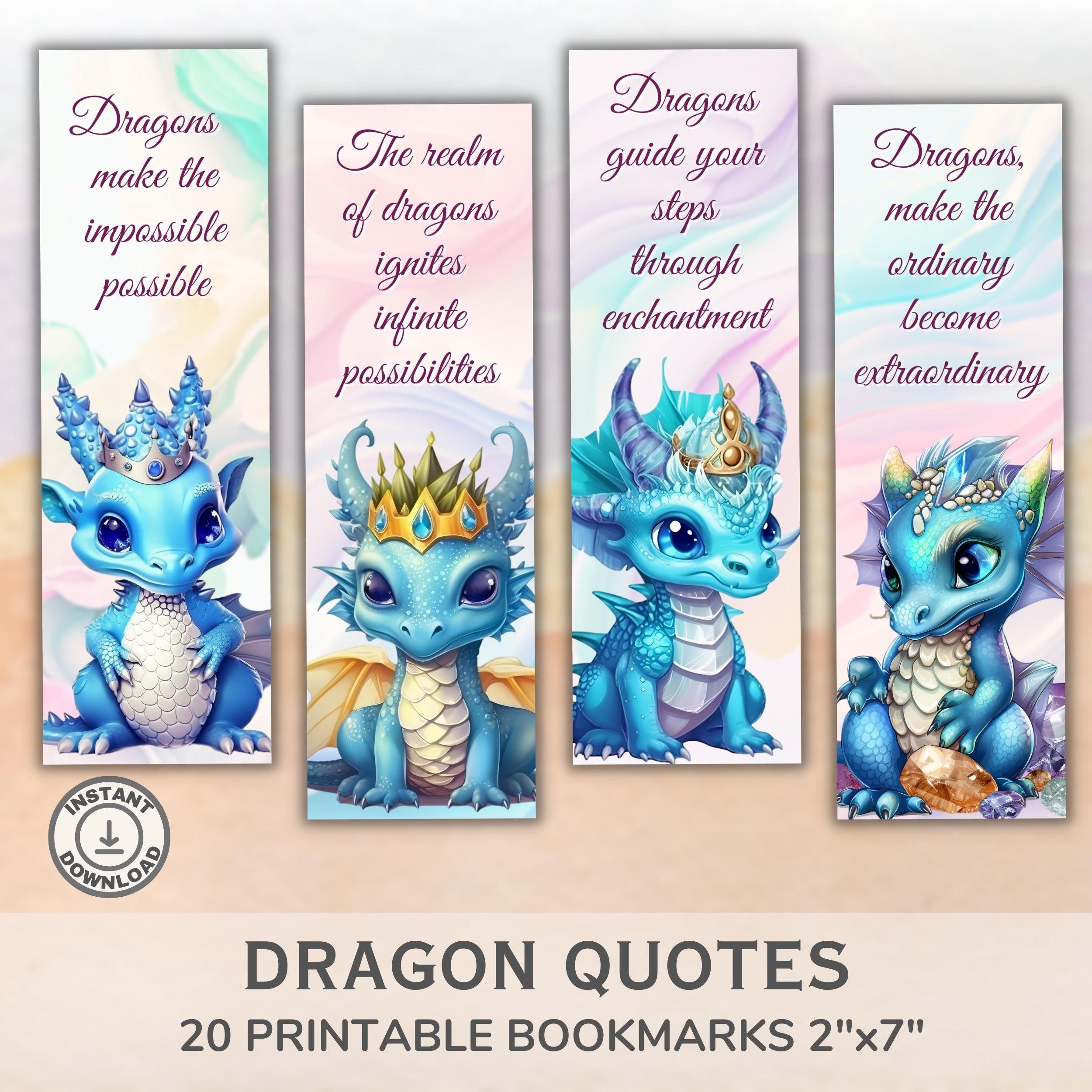Dragon Quotes Printable Bookmarks Set of 20. Printable Cute Baby Dragon ...