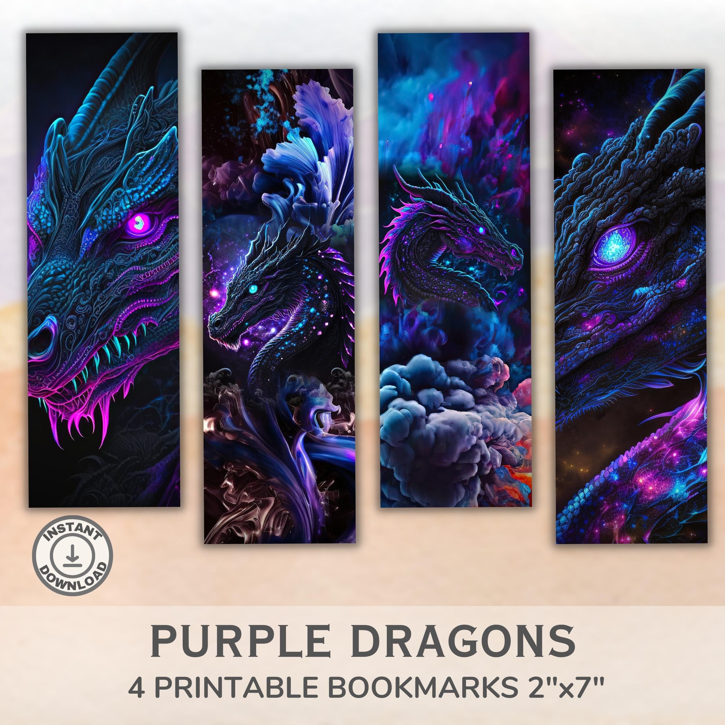 Dragon Printable Bookmarks Set of 4. Printable Purple Dragon Bookmarks ...