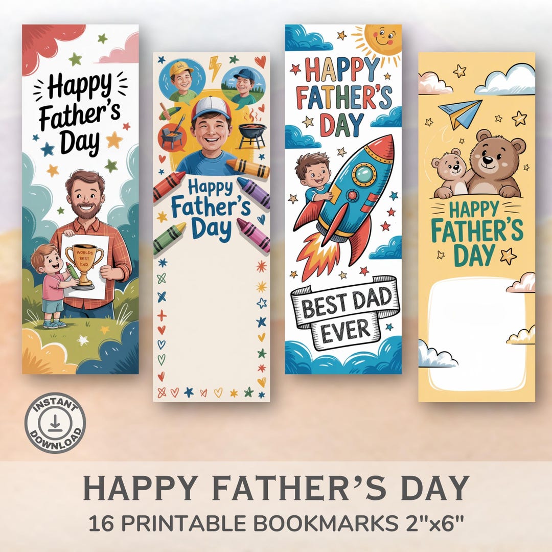 Father's Day Bookmarks: Kid's DIY Gift, Printable Note Cards (digital ...