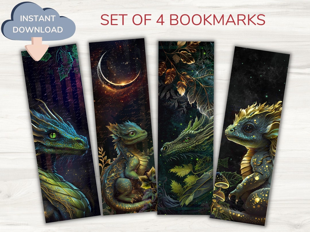 Dragon Printable Bookmarks Set of 4. Printable Dragon - Etsy