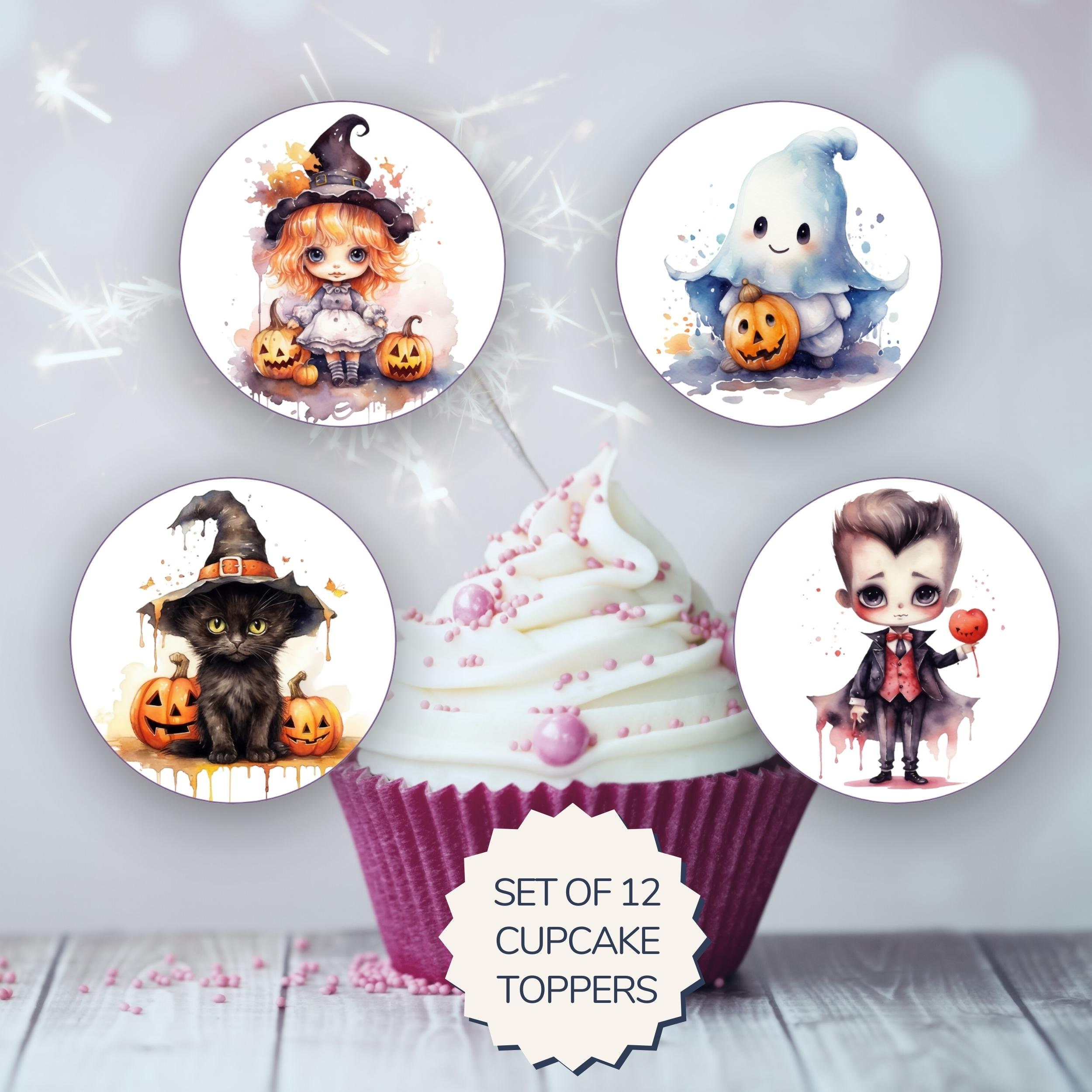 Printable Kids Halloween Cupcake Toppers. Set of 12 Fun Designs ...
