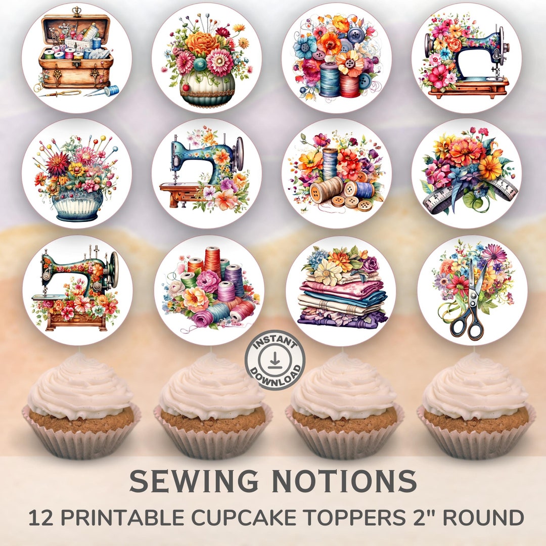 Printable Sewing Quilting Notions Cupcake Toppers. Set of 12 Fun ...
