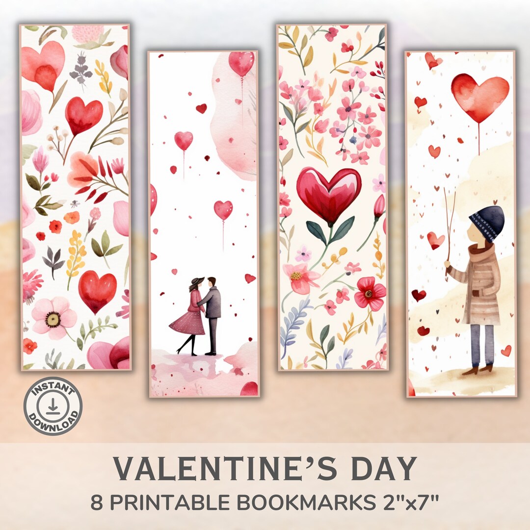 Printable Valentine's Day Bookmarks. Whimsical Friend and Classroom ...