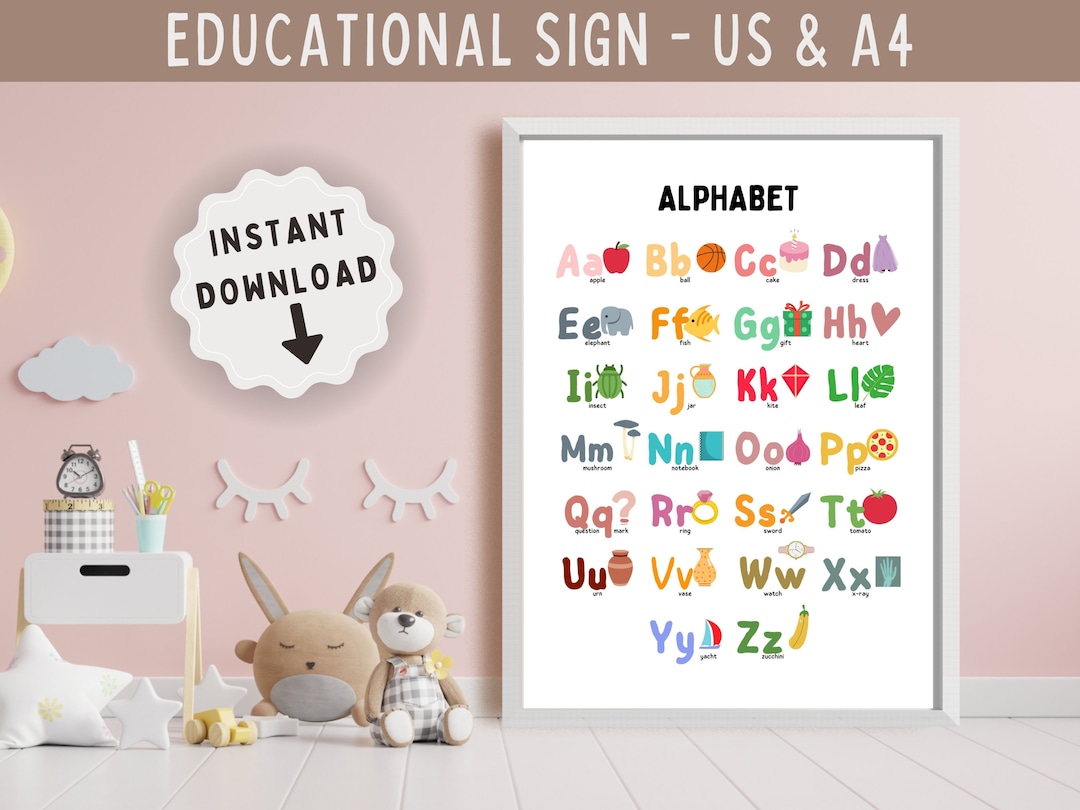 Picture Alphabet Classroom Sign. Educational Wall Art. - Etsy