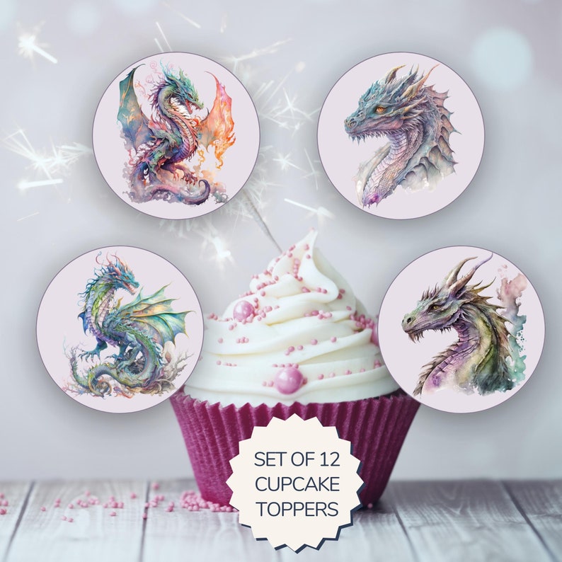 Printable Pastel Dragons Cupcake Toppers. Set of 12 Fun Designs ...
