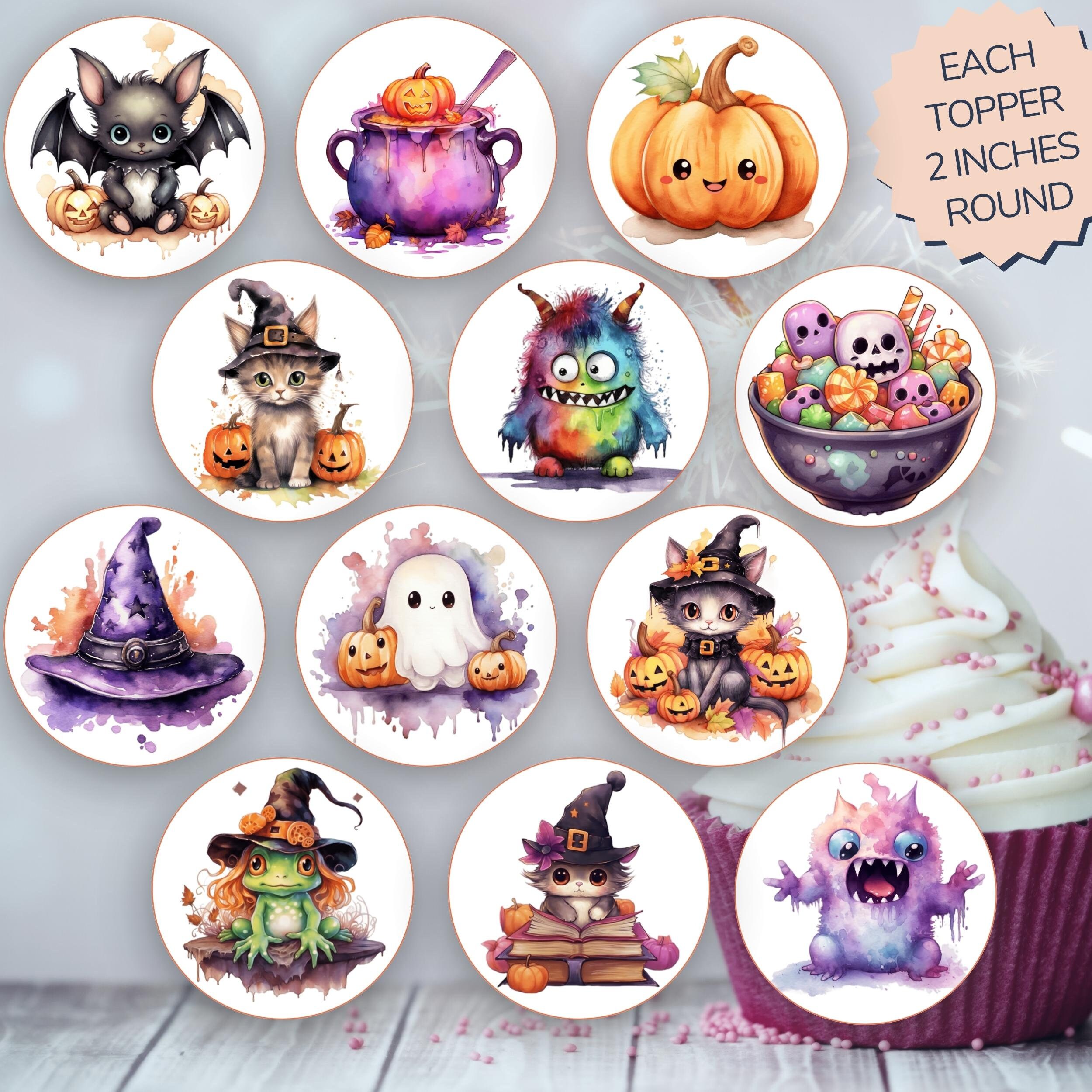 Printable Kids Halloween Cupcake Toppers. Set of 12 Fun Designs ...