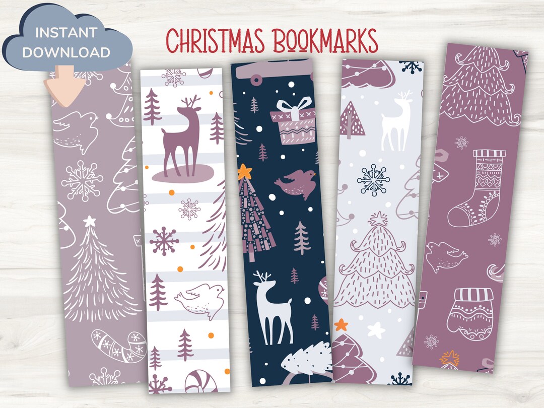 Christmas Printable Bookmarks Set of 5. Printable Christmas Bookmarks ...