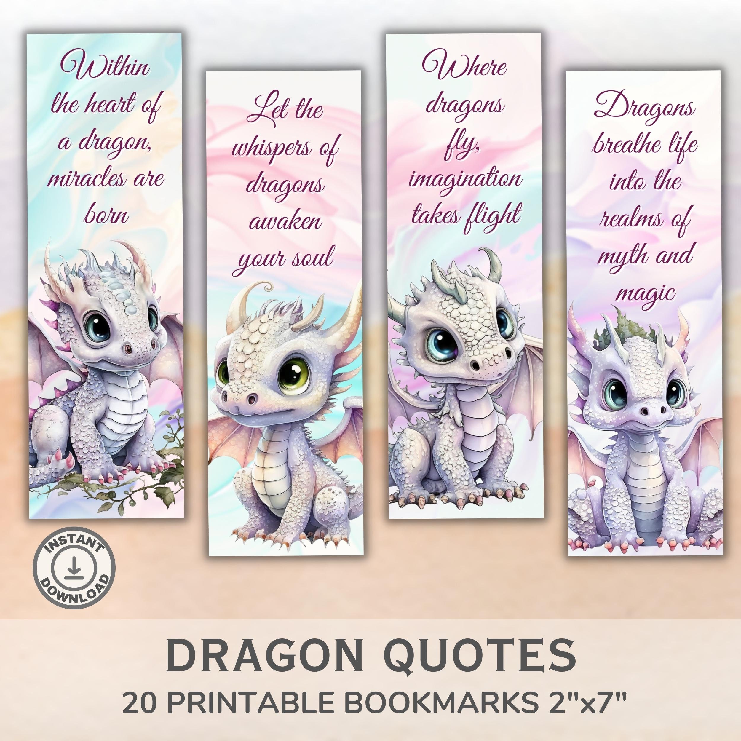 Dragon Quotes Printable Bookmarks Set of 20. Printable Cute Baby Dragon ...
