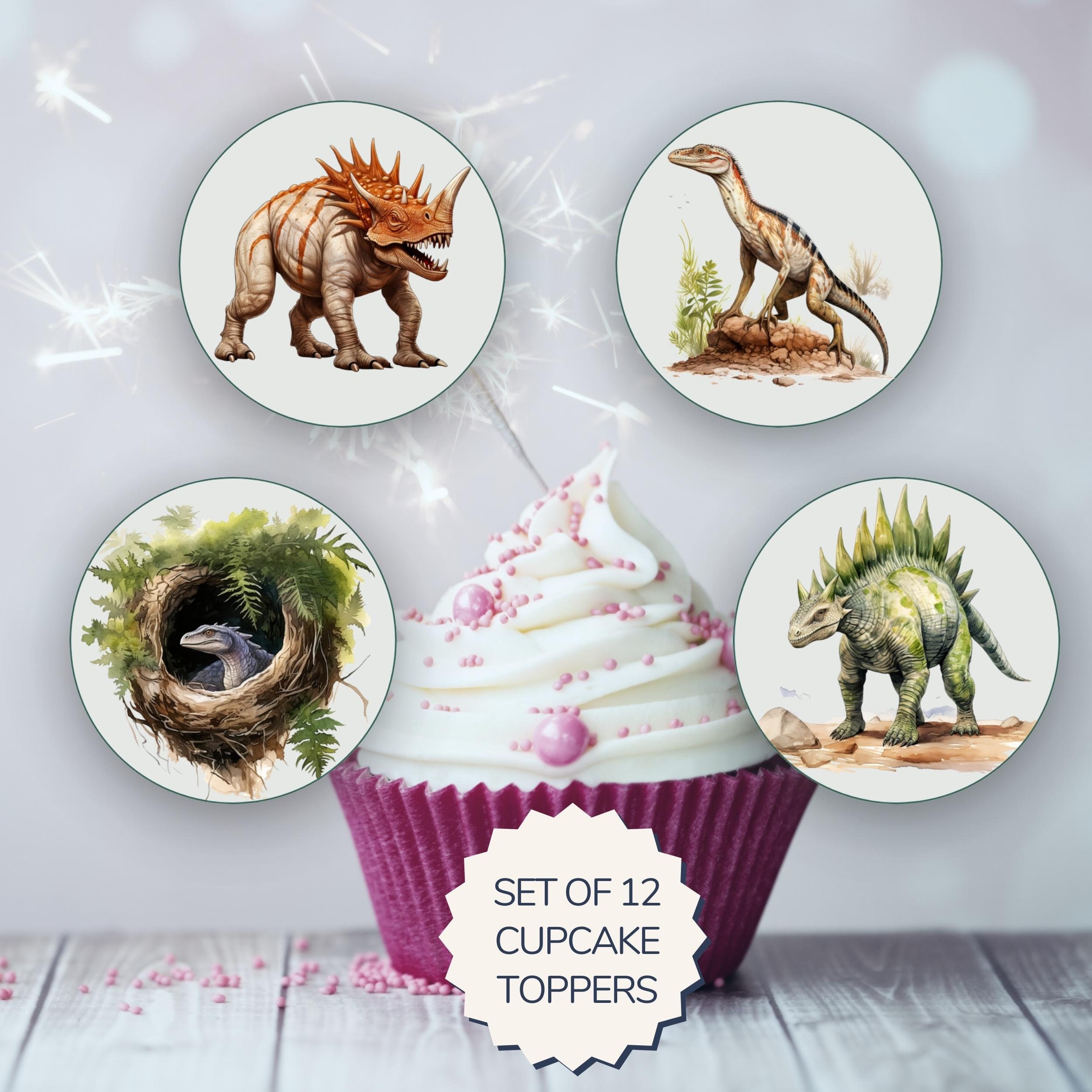 Printable Dinosaur Cupcake Toppers: Fun Birthday Party Designs (digital ...