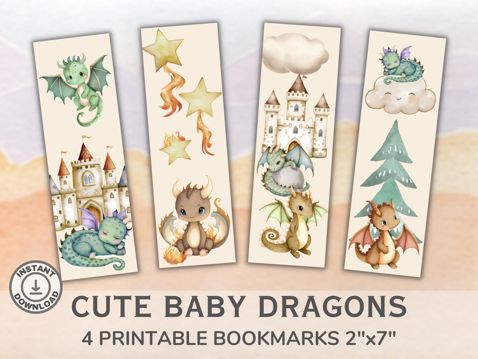 Baby Dragon Printable Bookmarks Set of 4. Printable Cute Baby Dragon ...