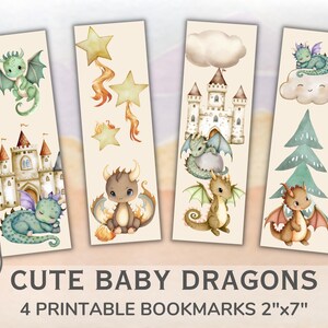 Baby Dragon Printable Bookmarks Set of 4. Printable Cute Baby Dragon ...