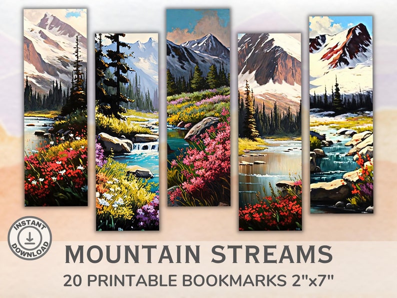 Printable Mountain Streams Bookmarks. Watercolor Mountains, Creeks and ...