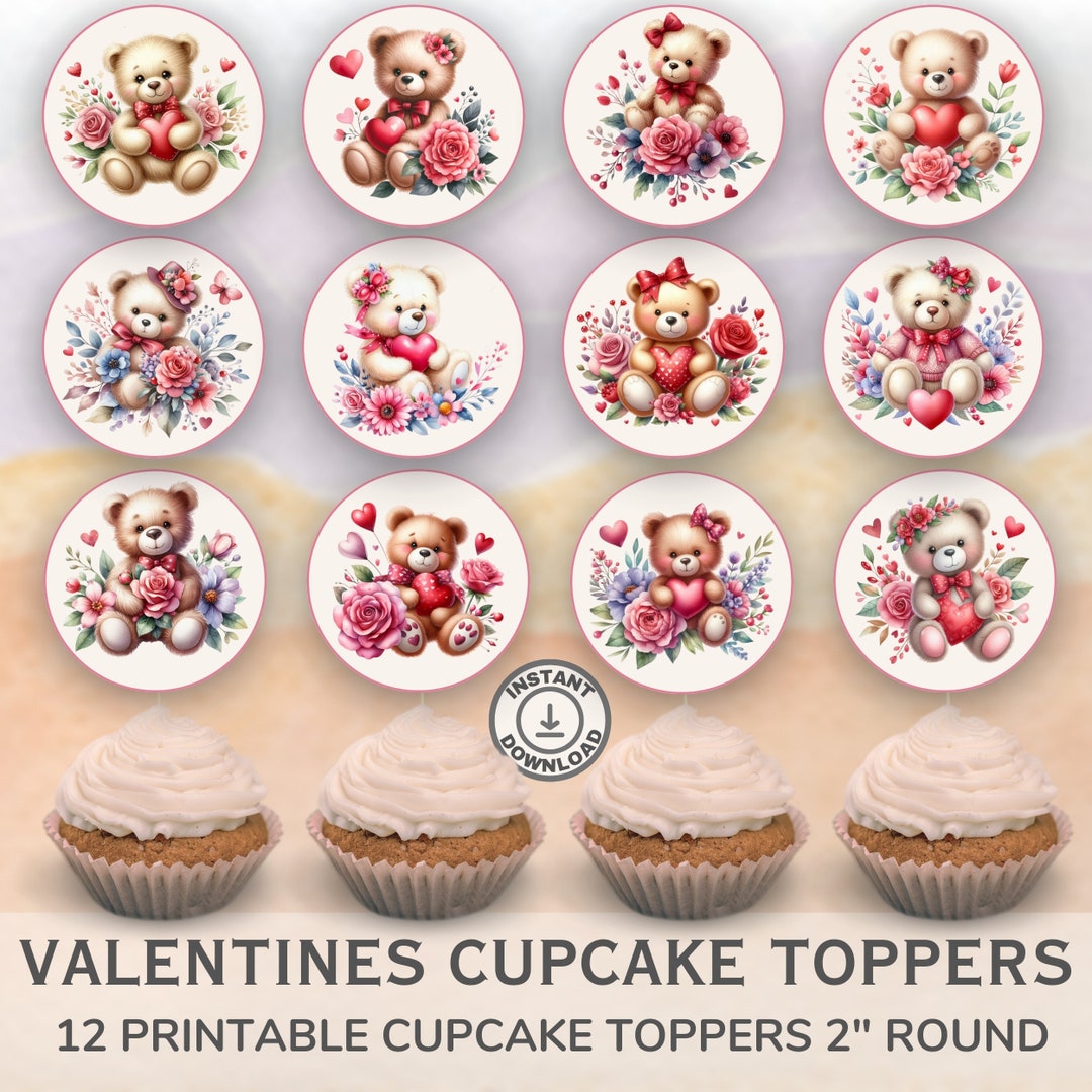 Valentine's Day Cupcake Toppers Printable. Set of 12 Fun Designs. Happy ...