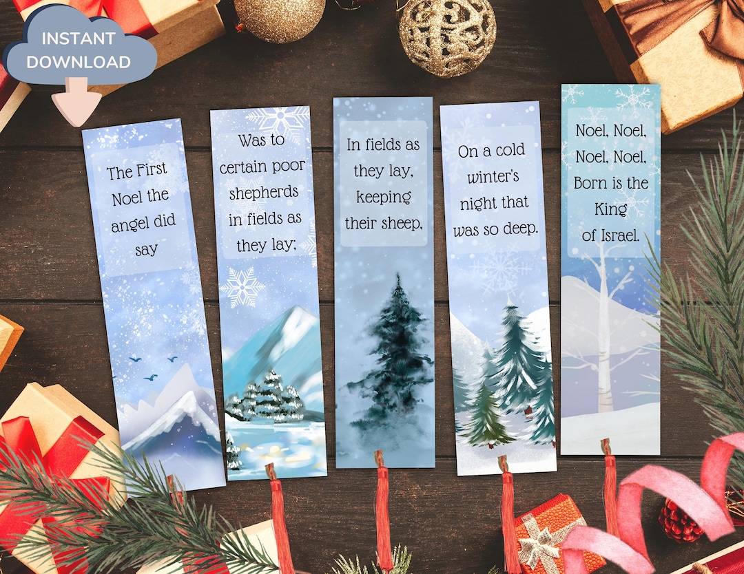 Christmas Printable Bookmarks Set of 5. Printable Christmas Bookmarks ...