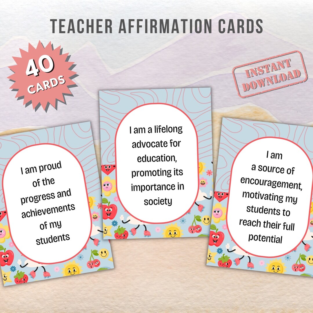 Teacher Affirmation Cards: 40 Positive Messages (instant Download) - Etsy