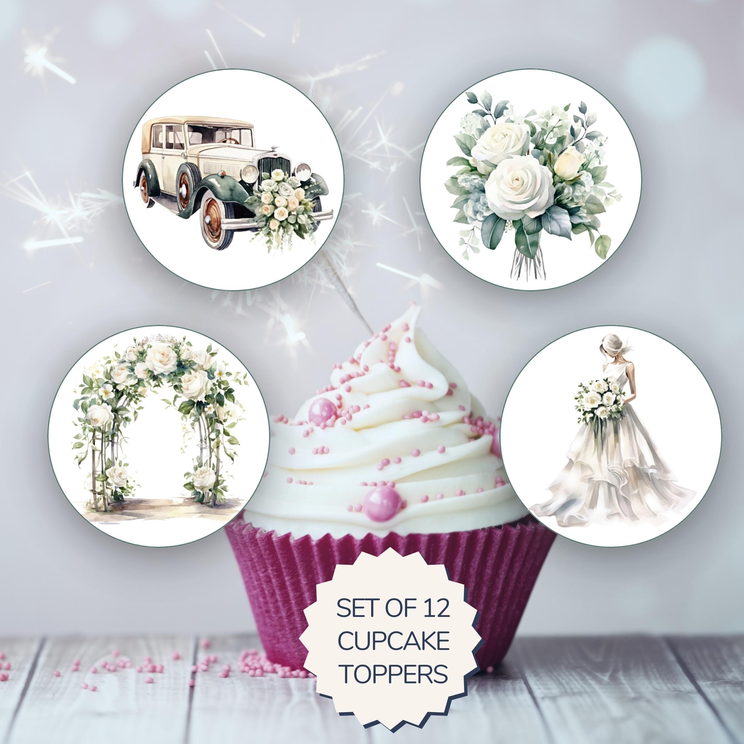 Printable White Rose Wedding Cupcake Toppers. Set of 12 Fun Designs ...