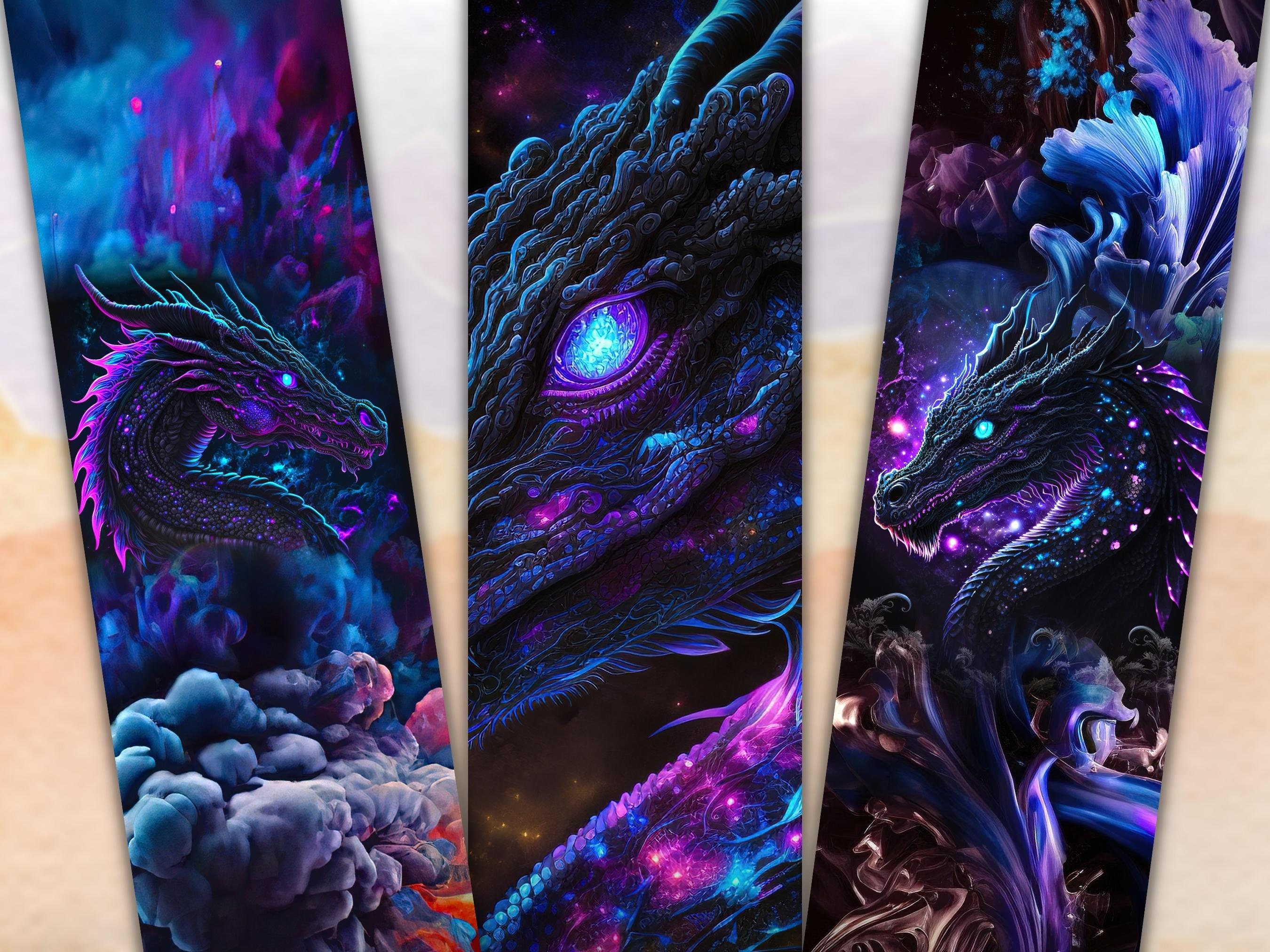 Dragon Printable Bookmarks Set of 4. Printable Purple Dragon Bookmarks ...
