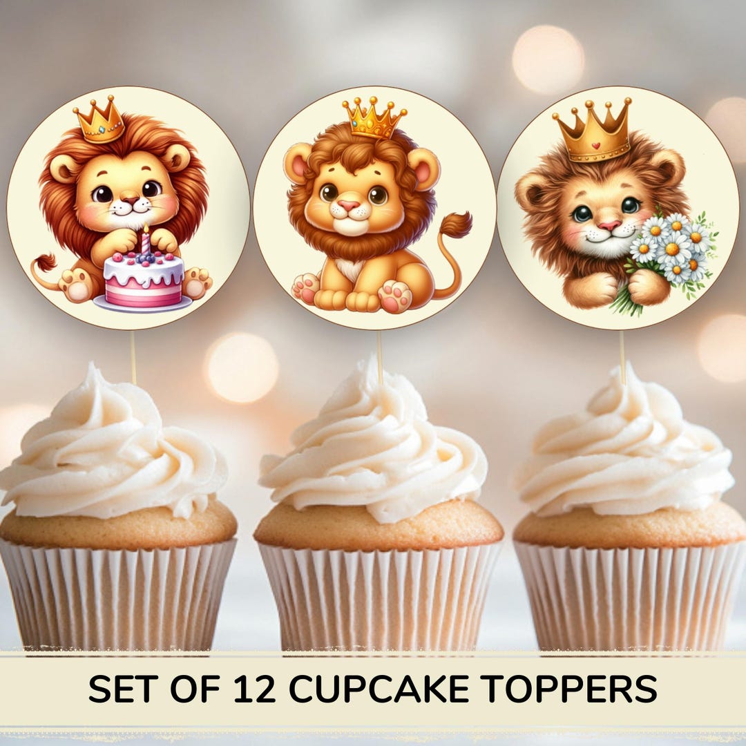 Printable Cute Lions Cupcake Toppers. Set of 12 Fun Designs. Perfect ...
