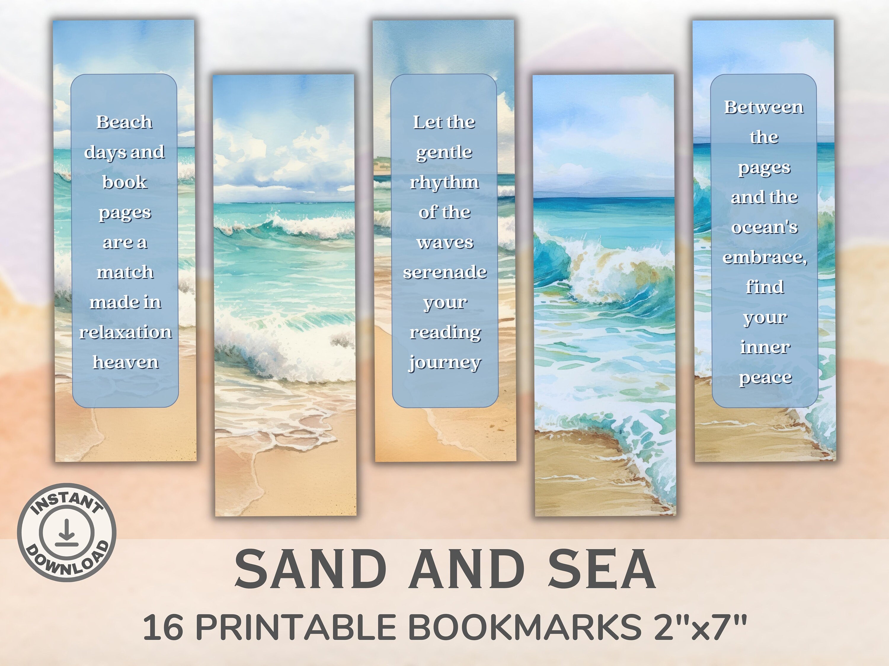 Printable Beach Bookmarks. Watercolor Quotes, Sand, Sea and Waves ...
