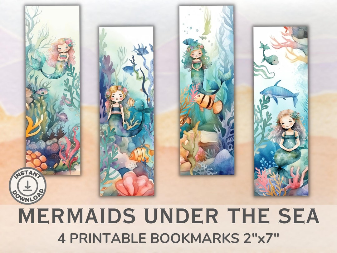 Mermaid Printable Bookmarks Set of 4. Printable Mermaid and - Etsy UK