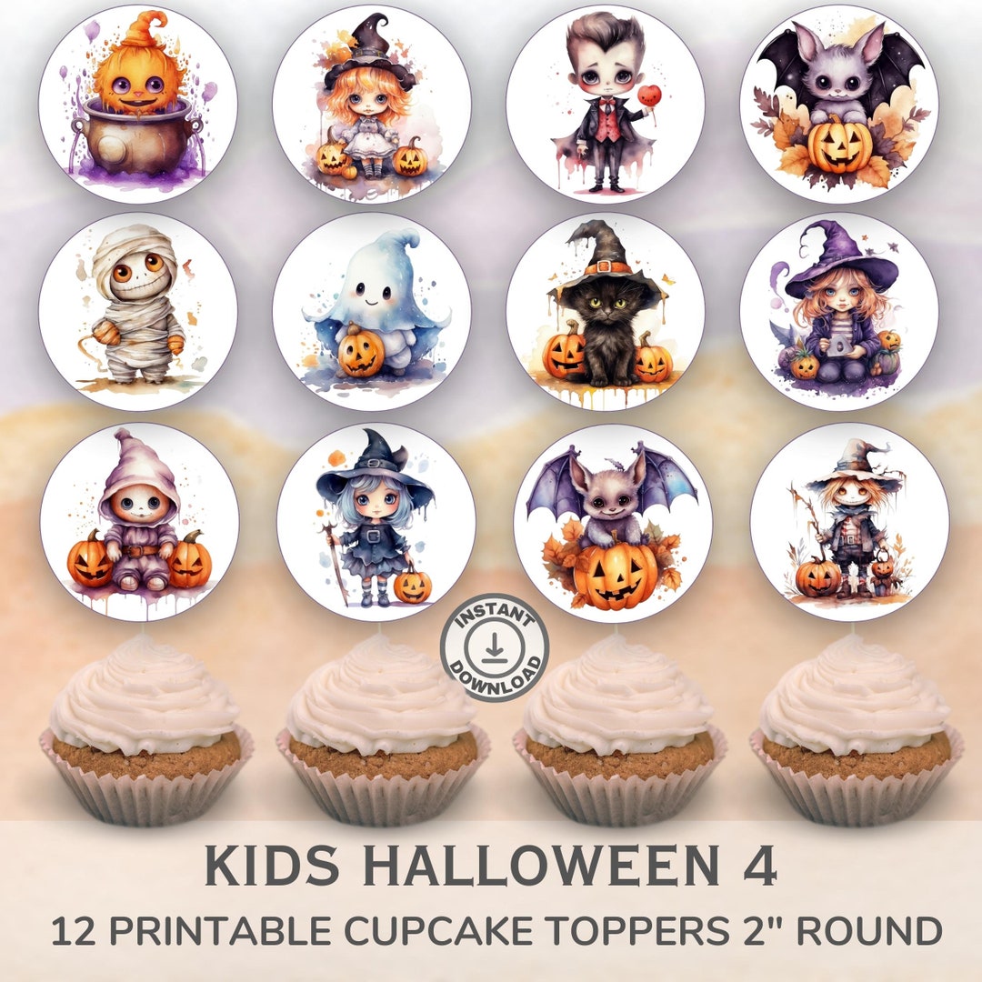 Printable Kids Halloween Cupcake Toppers. Set of 12 Fun Designs ...