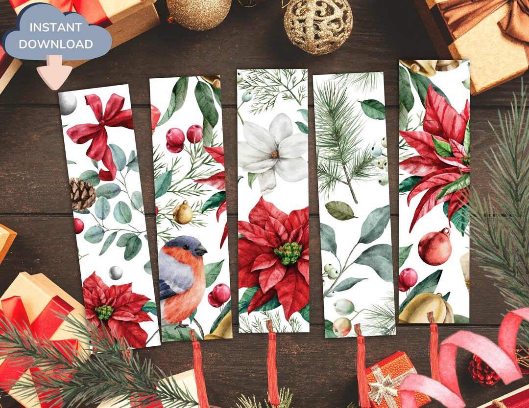 Christmas Printable Bookmarks Set of 5. Printable Christmas Bookmarks ...