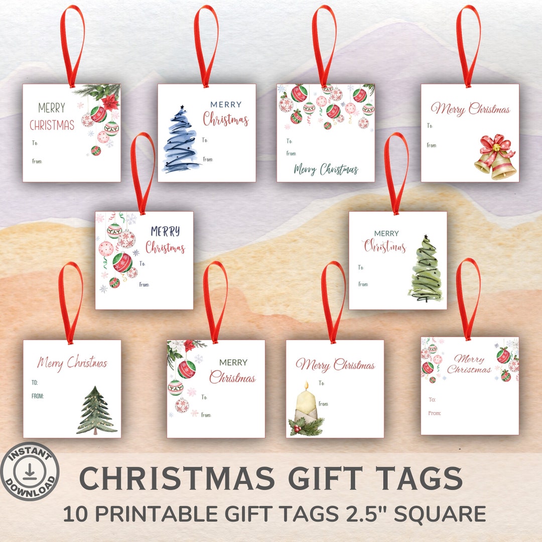 Printable Christmas Gift Tags Square. Merry Christmas Gift Tag. Digital ...