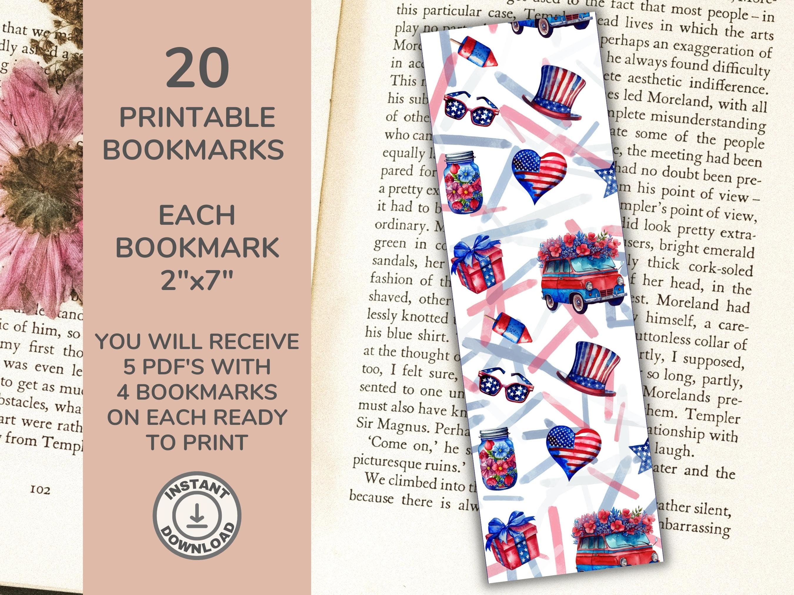 Printable 4th of July Bookmarks. Watercolor Red, White and Blue ...