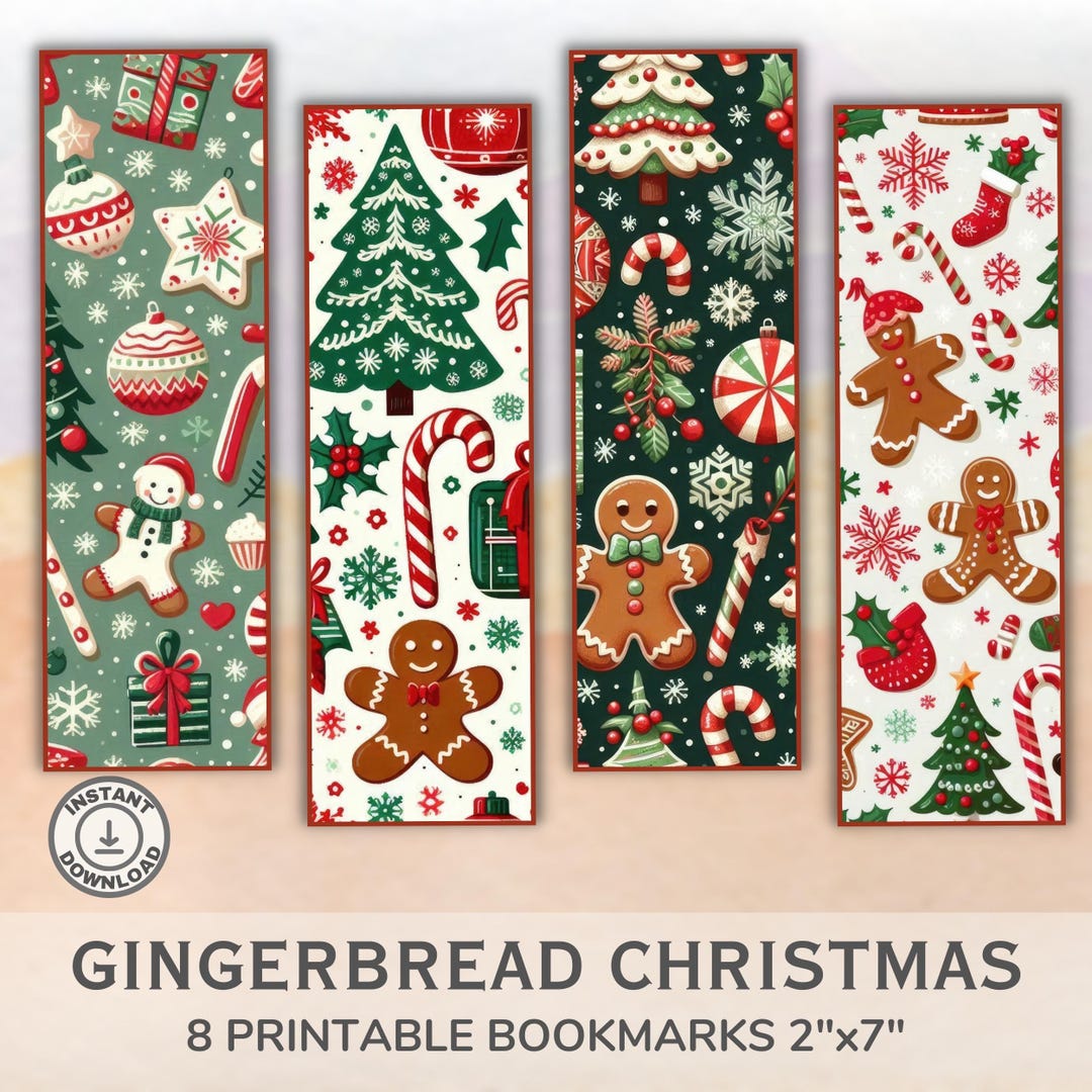 Christmas Printable Bookmarks Set of 8. Gingerbread Christmas Bookmarks ...