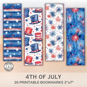 Printable 4th of July Bookmarks. Watercolor Red, White and Blue ...