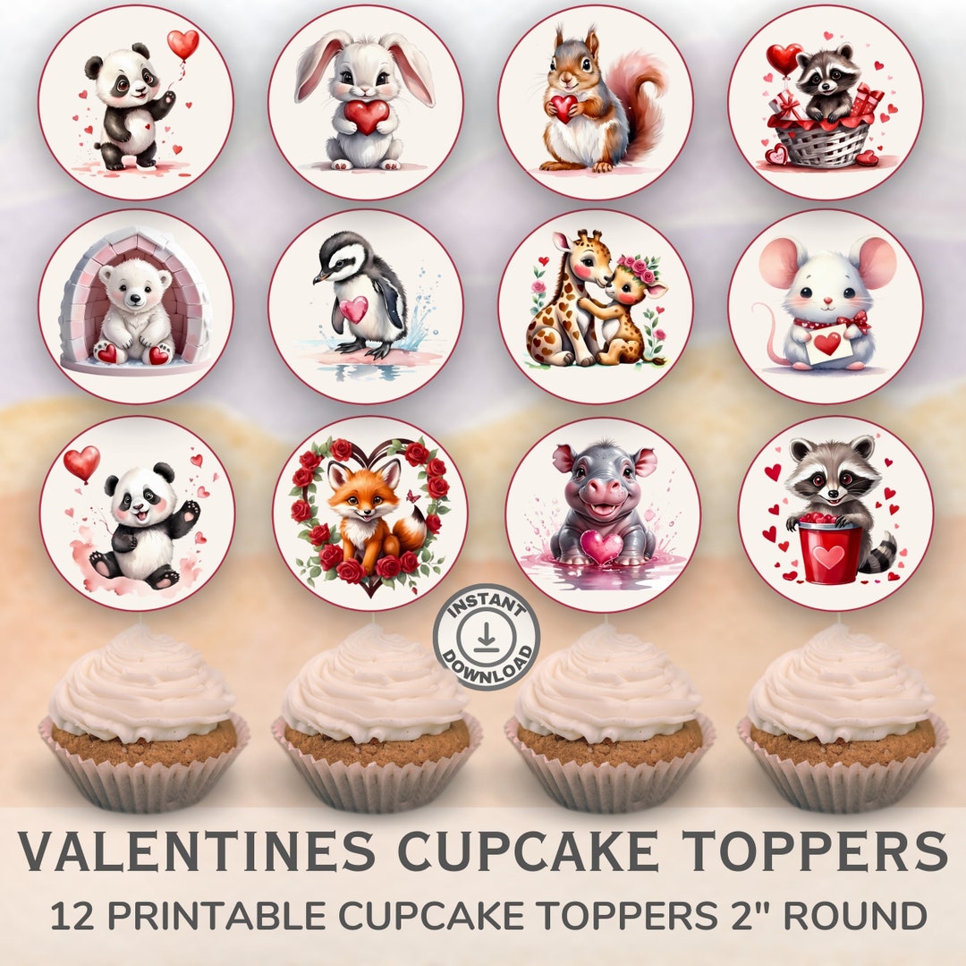 Valentine's Day Cupcake Toppers Printable. Set of 12 Fun Designs. Happy ...