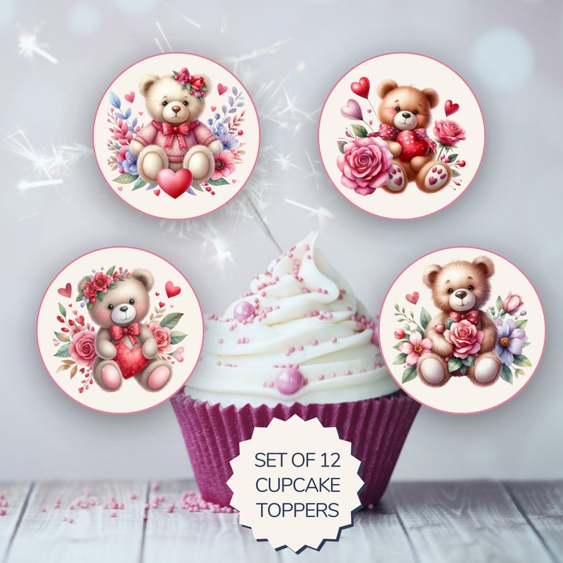 Valentine's Day Cupcake Toppers Printable. Set of 12 Fun Designs. Happy ...