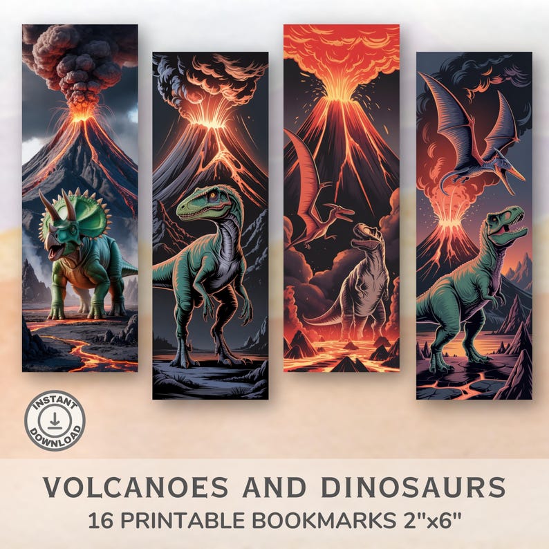 Dinosaur Bookmarks: Jurassic Era Kids' Gift (printable PDF Bundle of 16 ...