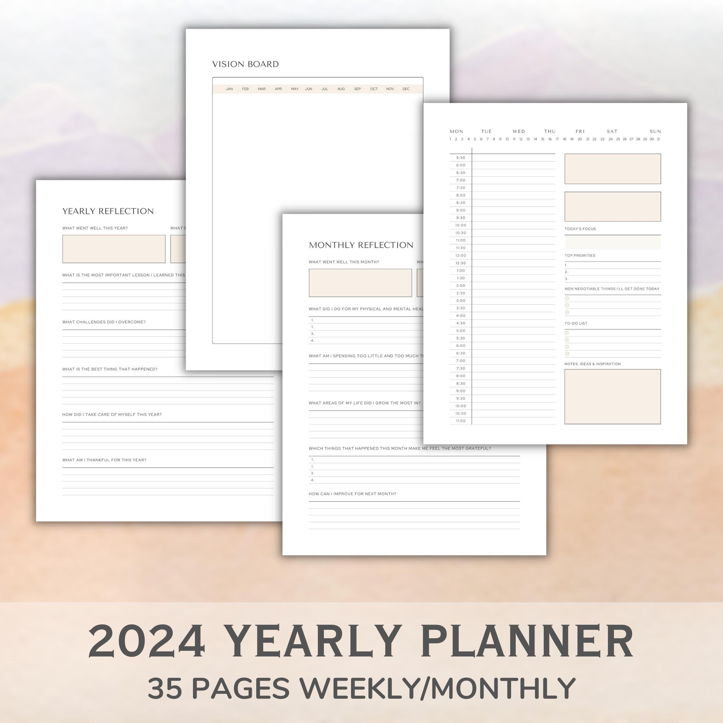 Printable 2024 Yearly Planner. Month at A Glance. 2024 - Etsy
