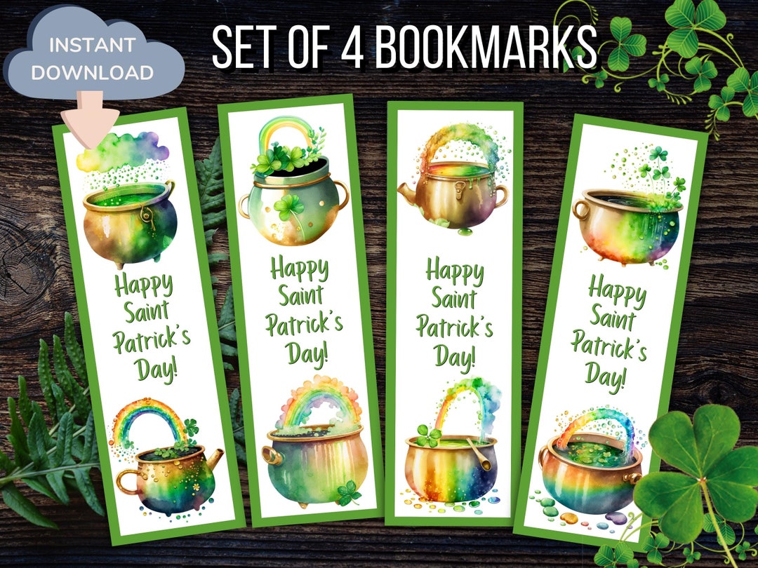 Saint Patrick's Day Printable Bookmarks, Four Leaf Clover, Lucky ...