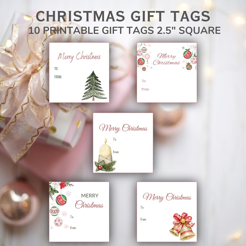 Printable Christmas Gift Tags Square. Merry Christmas Gift Tag. Digital ...
