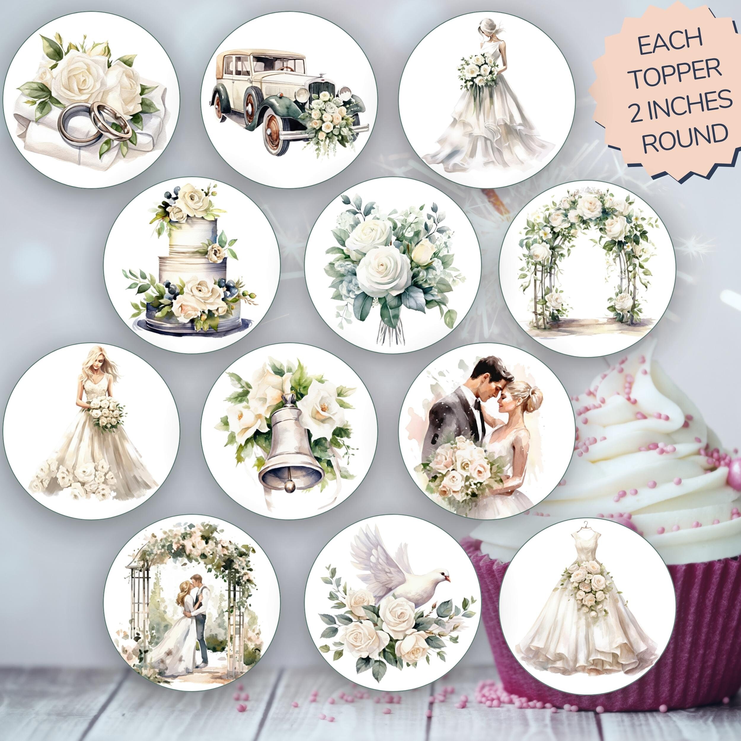 Printable White Rose Wedding Cupcake Toppers. Set of 12 Fun Designs ...