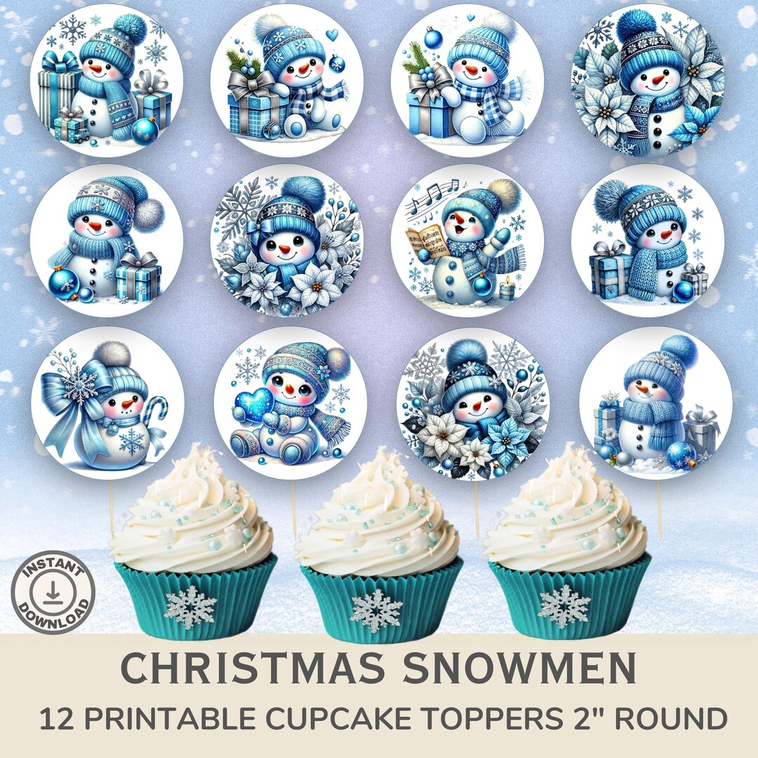 Printable Christmas Snowmen Cupcake Toppers. Set of 12 Fun Designs ...
