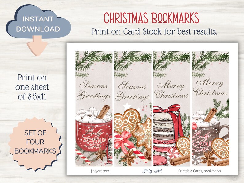 Christmas Printable Bookmarks Set of 4. Printable Christmas - Etsy