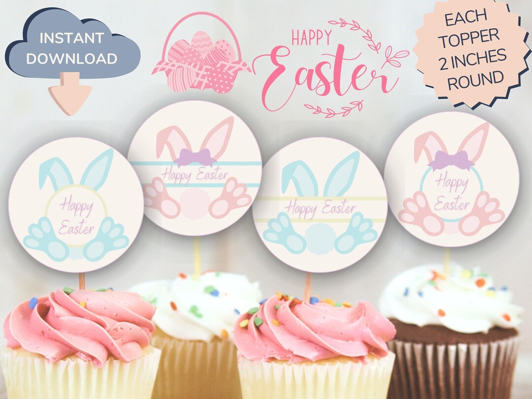 Easter Cupcake Toppers Printable, Easter Party Gift Tags, Bunny Party ...