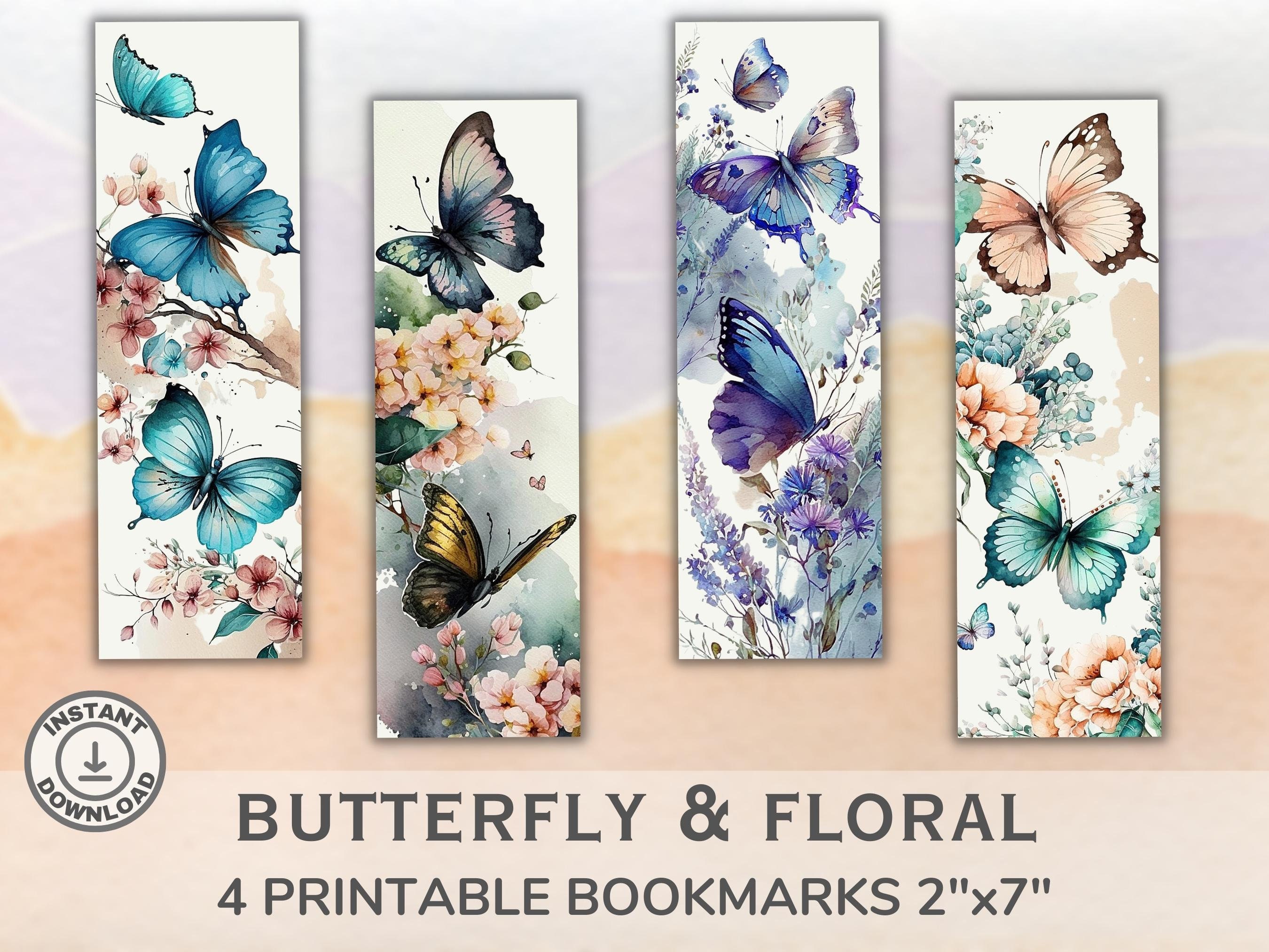 Printable Butterfly Bookmarks Set of 4. Floral Bookmark. Bookmark Gift ...