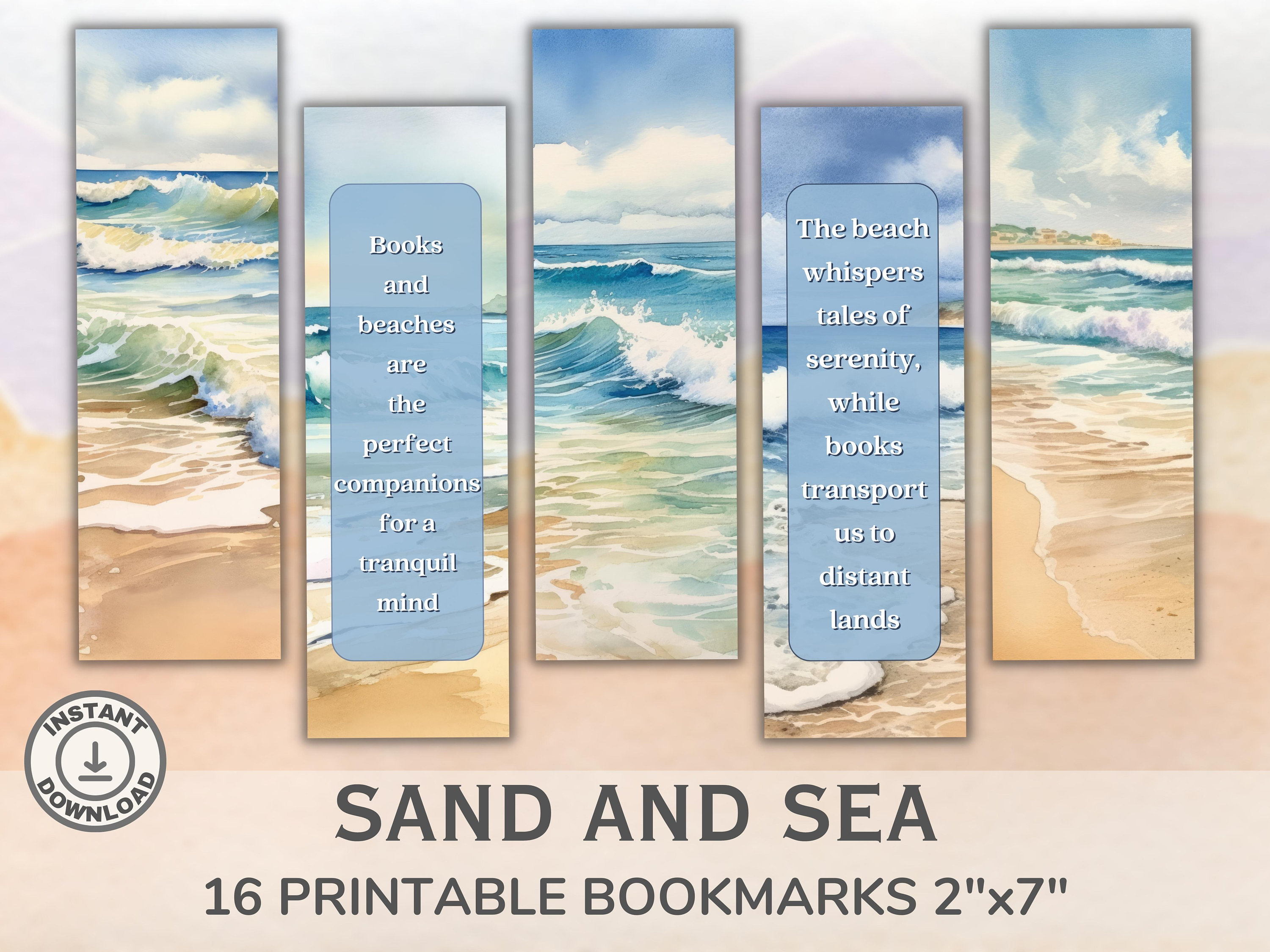 Printable Beach Bookmarks. Watercolor Quotes, Sand, Sea and Waves ...